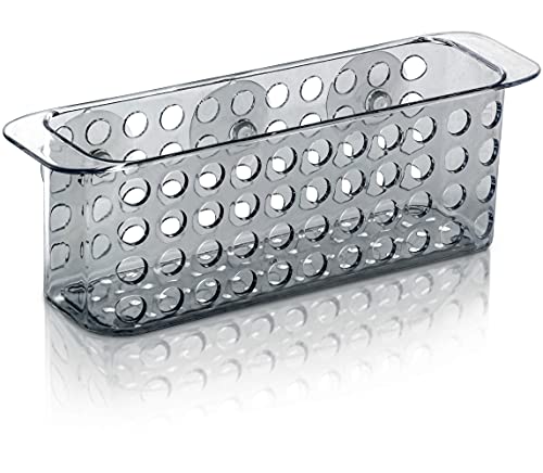 DecorRack Bath Caddy Basket with Suction Cups, 10” Long, Acrylic Plastic, Perfect Bathroom Decor, Hold Toiletries, Kitchen Accessories, Space Saving Shower Organizer (1 Pack)