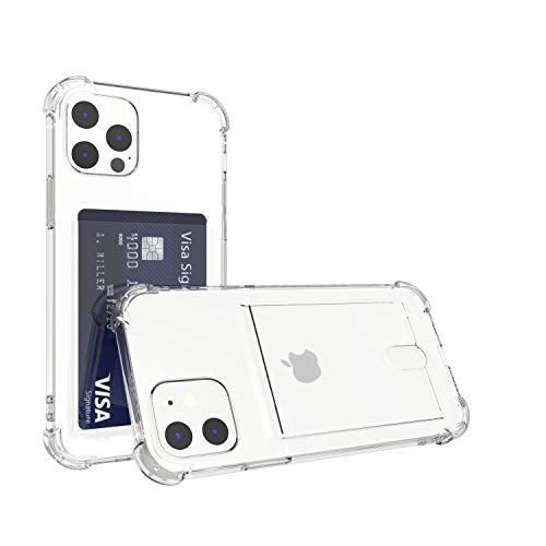 ANHONG Upgrade Clear Card Case Compatible with iPhone 12/12 Pro 6.1 inch, Slim Fit Thin Protective Soft TPU Shock-Absorbing Wallet Case with Card Holder