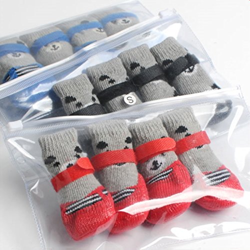 Dog Cat Boots Shoes Socks with Adjustable Waterproof Breathable and Anti-Slip Sole All Weather Protect Paws(Only for Tiny Dog) (L, Red)