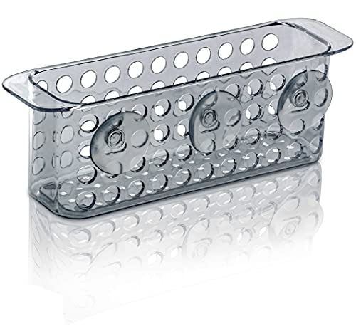 DecorRack Bath Caddy Basket with Suction Cups, 10” Long, Acrylic Plastic, Perfect Bathroom Decor, Hold Toiletries, Kitchen Accessories, Space Saving Shower Organizer (1 Pack)