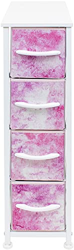 Sorbus Narrow Dresser Tower with 4 Drawers - Vertical Storage for Bedroom, Bathroom, Laundry, Closets, and More, Steel Frame, Wood Top, Easy Pull Fabric Bins (Tie-dye Pink)
