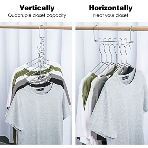 FYY Magic Hangers Space Saving Closet Organizer Clothes Storage Hangers 2 Pack Multifunctional 360°Rotation Stainless Steel Clothes Hanger for Wardrobe Heavy Clothes, Shirts, Pants, Dresses, Coats