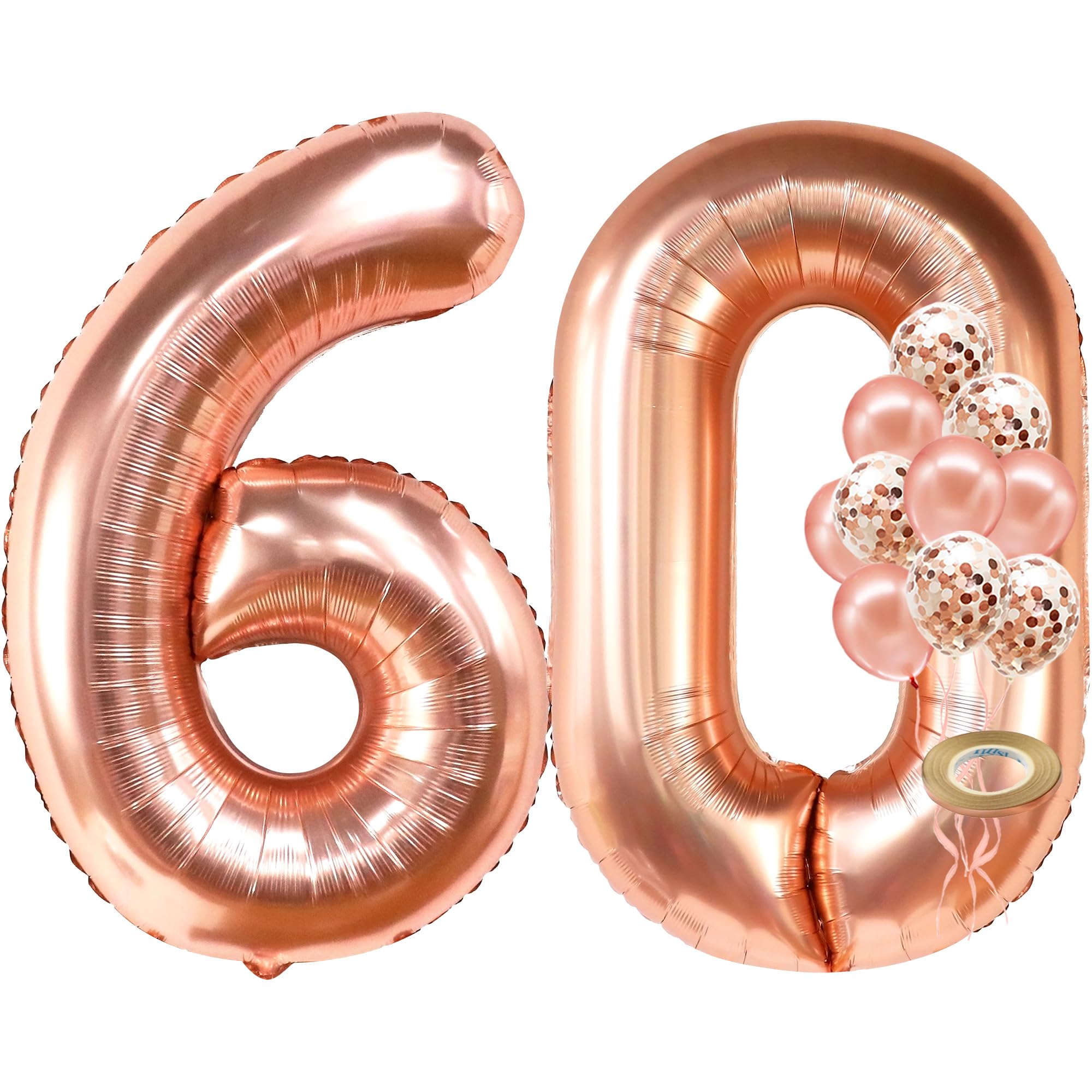 KatchOn, Rose Gold 60th Birthday Decorations Women - Big 40 Inch | 60 Balloon Numbers with Confetti, 60th Birthday Balloons for Women | 60 Birthday Balloons for 60 Birthday Decorations for Women