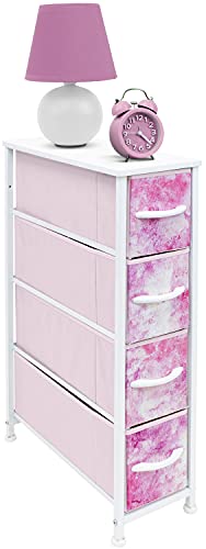 Sorbus Narrow Dresser Tower with 4 Drawers - Vertical Storage for Bedroom, Bathroom, Laundry, Closets, and More, Steel Frame, Wood Top, Easy Pull Fabric Bins (Tie-dye Pink)