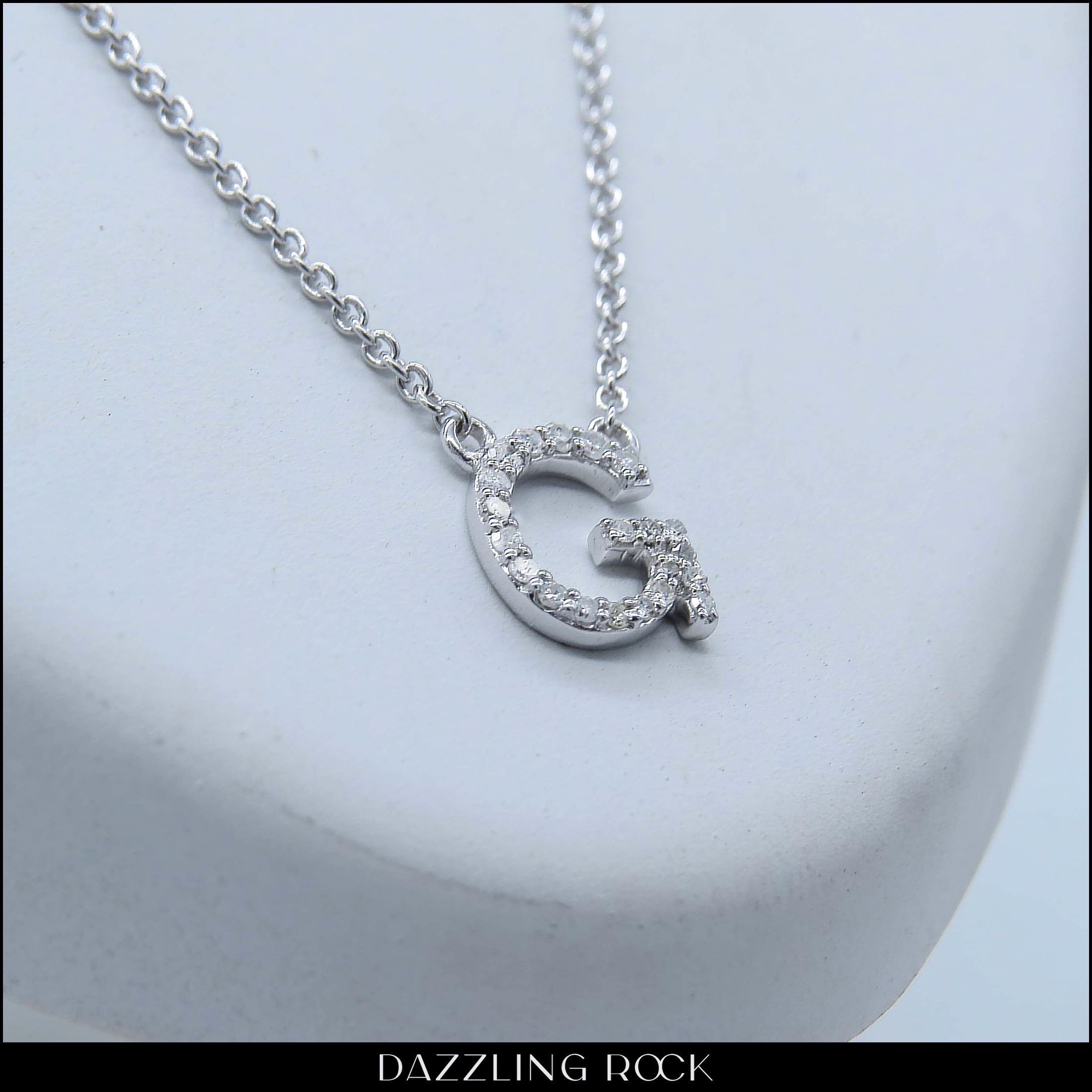 Dazzlingrock Collection 0.12 Cttw Round White Diamond Uppercase Initial 'G' Pendant Necklace with 18 inch Silver Chain for Women in 14K Solid White Gold