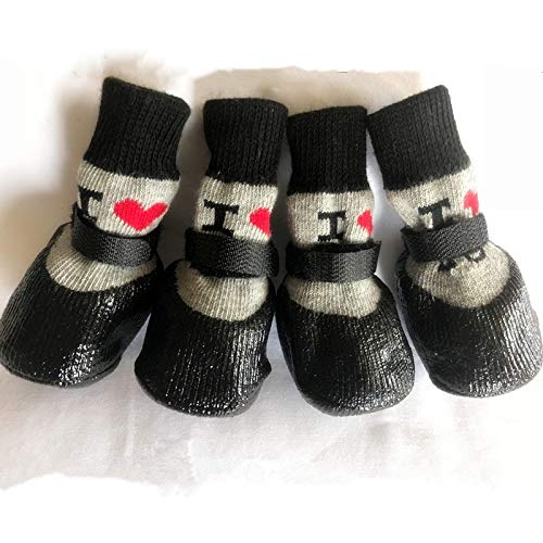 Dog Cat Boots Shoes Socks with Adjustable Waterproof Breathable and Anti-Slip Sole All Weather Protect Paws(Only for Tiny Dog) (L, Red)