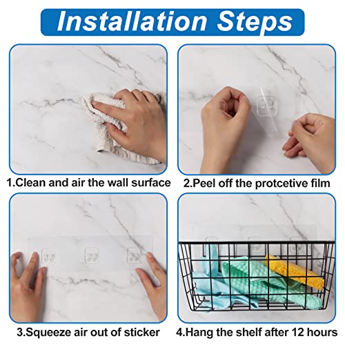 HAPY SHOP 8 Pack Adhesive Hooks Sticker Strong Shower Caddy Adhesive Hooks Replacement Nail Free Transparent Adhesive Pad No-Trace Wall Stick Adhesives Hook for Bathroom Shower Caddy Corner Shelf