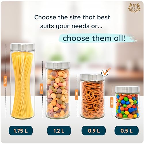 LG Luxury & Grace Set of 2 glass jars, 0.9 L (17 x 10 cm). Borosilicate glass jar. Glass jar with threaded lid in 304 stainless steel.