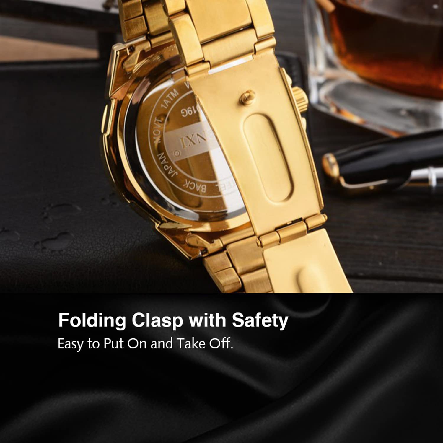 Avaner Mens Gold Watch Analog Dial Quartz Rhinestone Iced Out Pave Wrist Watch Stainless Steel Charm Bracelet (Gold-1) (Gold-2)
