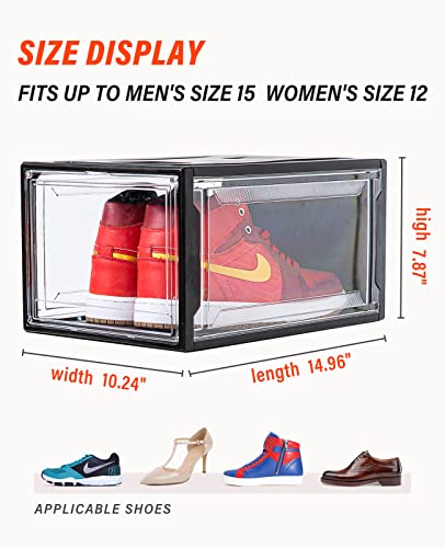 Clear Shoe Boxes Stackable, Display Shoe Storage with Lids, Sneaker Storage Shoe Box, Magnetic Door, Easy Assemble, Space Saving