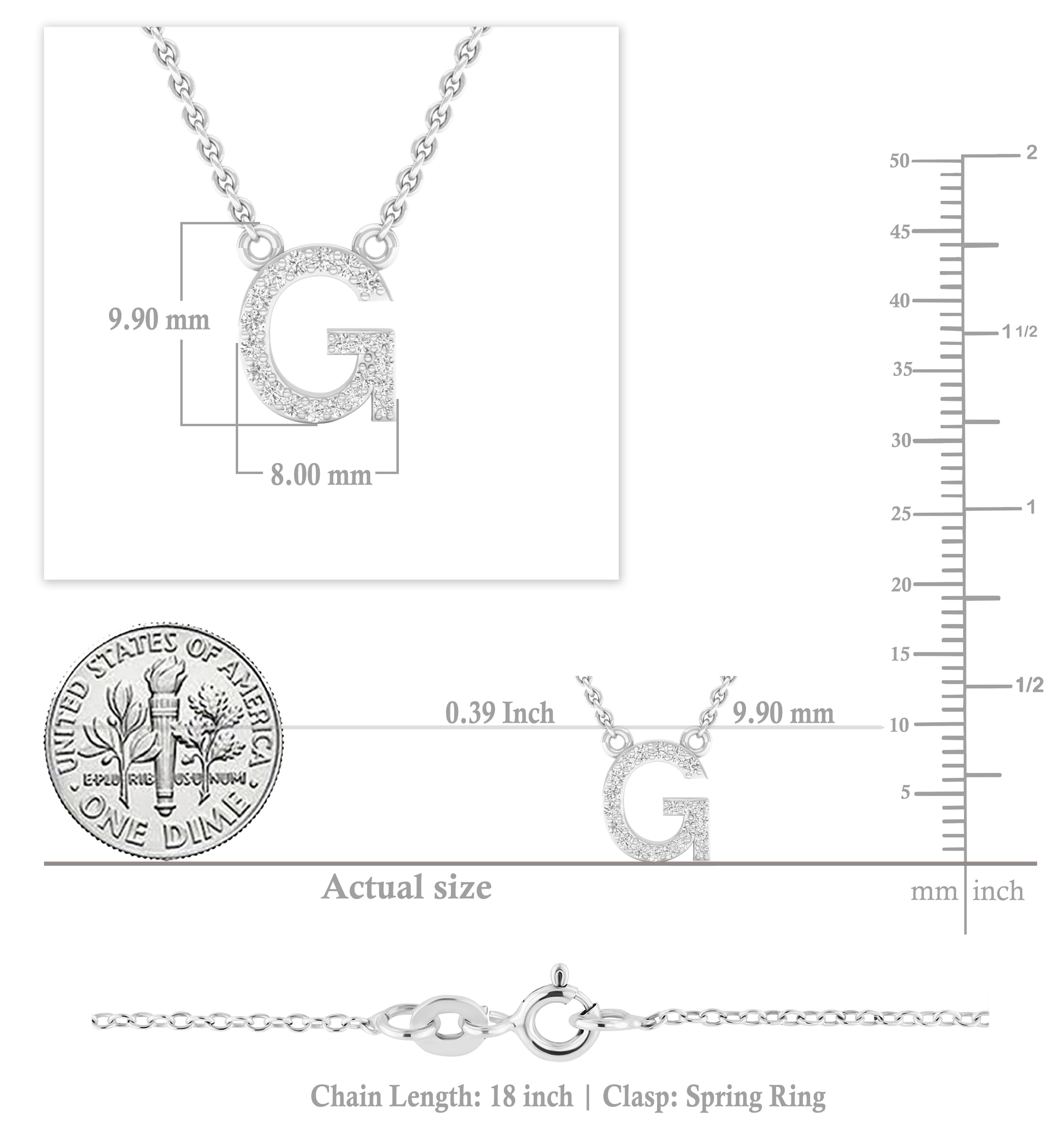 Dazzlingrock Collection 0.12 Cttw Round White Diamond Uppercase Initial 'G' Pendant Necklace with 18 inch Silver Chain for Women in 14K Solid White Gold