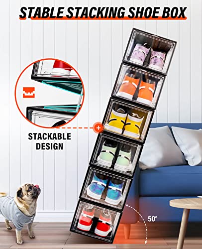 Clear Shoe Boxes Stackable, Display Shoe Storage with Lids, Sneaker Storage Shoe Box, Magnetic Door, Easy Assemble, Space Saving
