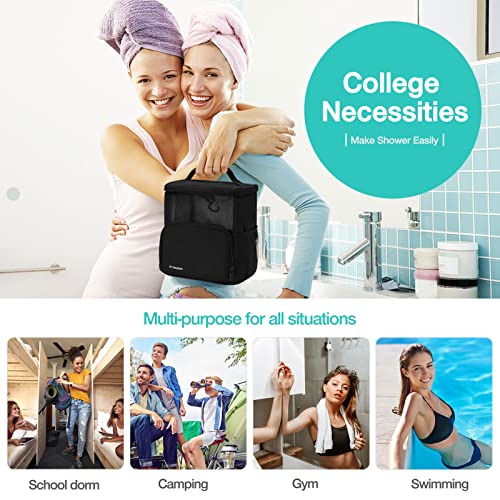hatisan Portable Shower Caddy Dorm Room Essentials, Shower Caddy College Hanging Mesh Shower Caddy Bathroom Caddy, Shower Bag for College Shower Caddy Tote Traveling Gym Camping (Black)