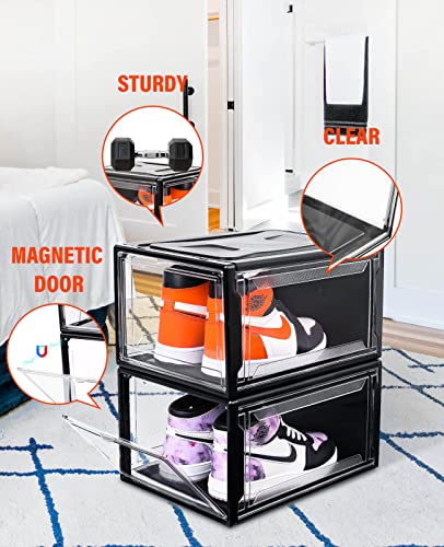 Clear Shoe Boxes Stackable, Display Shoe Storage with Lids, Sneaker Storage Shoe Box, Magnetic Door, Easy Assemble, Space Saving
