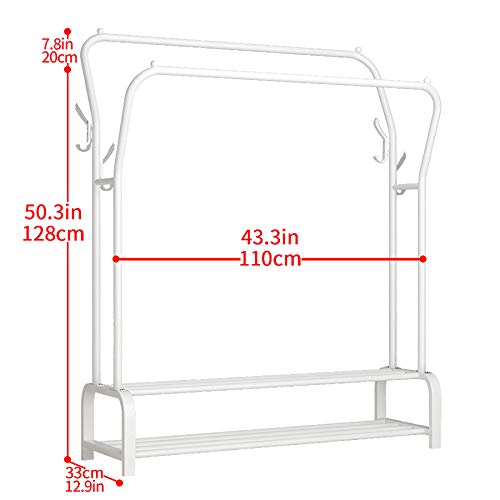 YAYI Garment Rack Clothes Rack Freestanding Hanger Double Rails Bedroom Clothing Rack With 2-Tier Lower Storage Shelf,White
