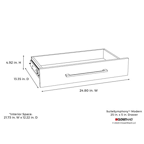 ClosetMaid SuiteSymphony Wood Drawer, Add On Accessory, Modern Style, for Storage, Closet Clothes, x 5” Size for 25 in. Units, Graphite Grey/Satin Nickel