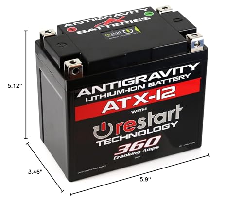 Antigravity ATX12 Performance Lithium Motorcycle Powersport Battery wth Built In Jump Starting, 6.1Ah. Replaces YTX12, YTX14, Honda, Yamaha, Kawasaki, Generators