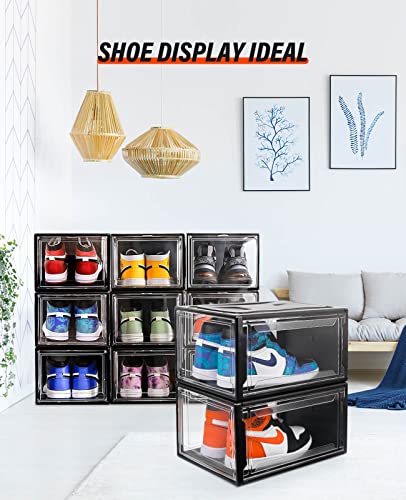Clear Shoe Boxes Stackable, Display Shoe Storage with Lids, Sneaker Storage Shoe Box, Magnetic Door, Easy Assemble, Space Saving