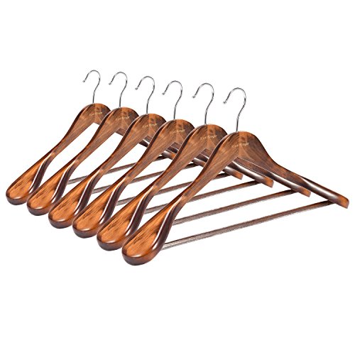 RoyalHanger Coat Hangers 6-Pack, Suit Hangers Wooden Hangers Extra Wide Shoulder for Heavy Coat, Sweater Pant,Retro Finish