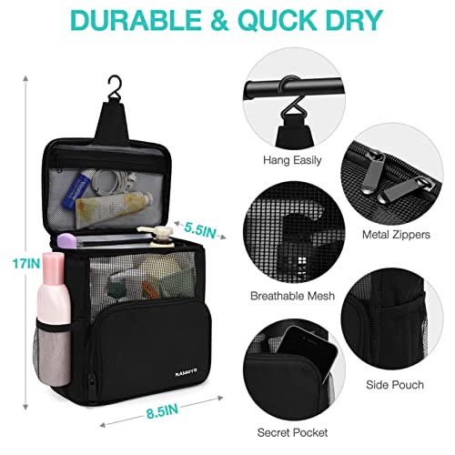 hatisan Portable Shower Caddy Dorm Room Essentials, Shower Caddy College Hanging Mesh Shower Caddy Bathroom Caddy, Shower Bag for College Shower Caddy Tote Traveling Gym Camping (Black)