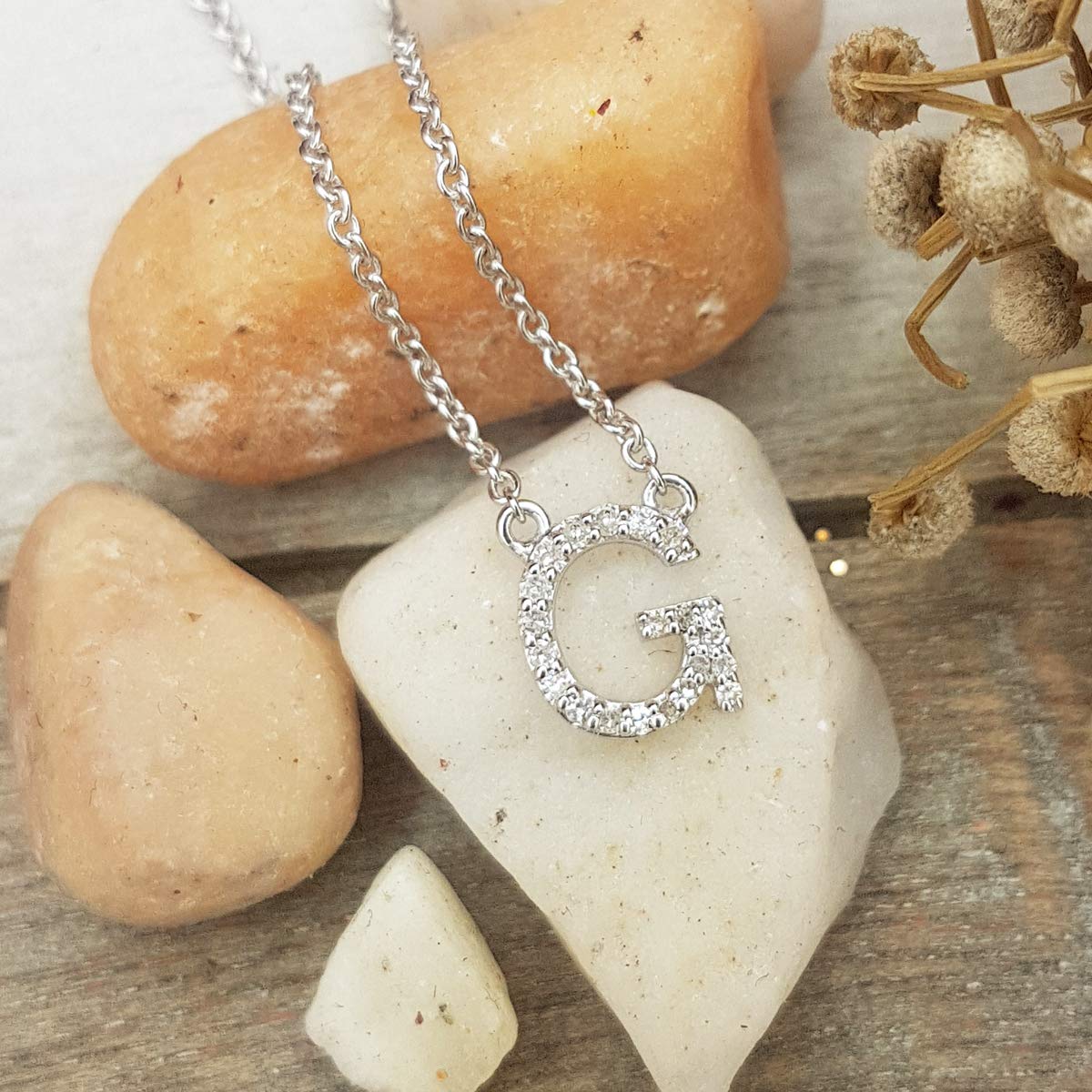 Dazzlingrock Collection 0.12 Cttw Round White Diamond Uppercase Initial 'G' Pendant Necklace with 18 inch Silver Chain for Women in 14K Solid White Gold