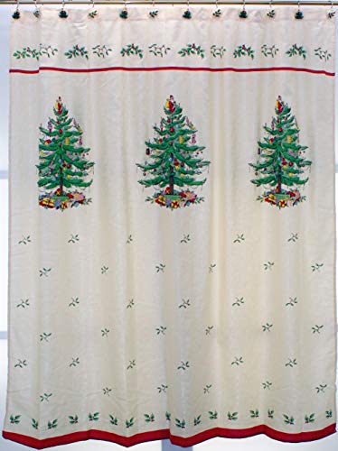 Avanti Linens Spode - Fabric Shower Curtain, Holiday Bathroom Decor (Red, 72" x 72")