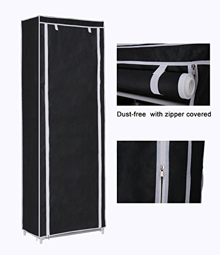 Homebi 10-Tier Shoe Rack 30 Pairs Shoe Tower Closet Shoes Storage Cabinet Portable Boot Organizer with Dustproof Non-Woven Fabric Cover and 10 Durable Shelves (Black) (Black)