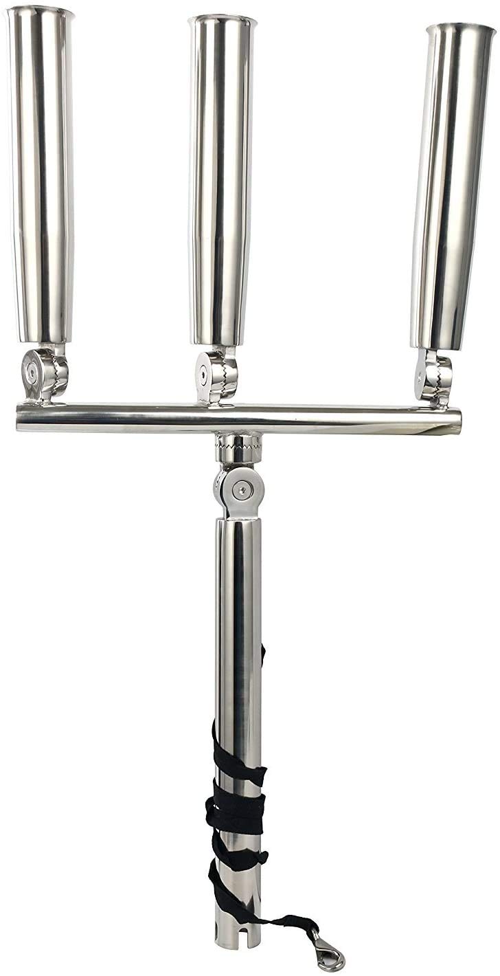 3 Tube Silver Highly Polished Stainless Steel Trident Outrigger Stylish Rod Holder - Triple Rod Holder , Kite Fishing Mount 3-Rod Holder -9998S
