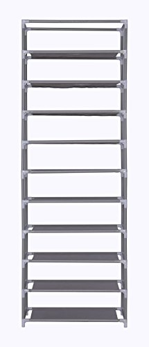 Homebi 10-Tier Shoe Rack 30 Pairs Shoe Tower Closet Shoes Storage Cabinet Portable Boot Organizer with Dustproof Non-Woven Fabric Cover and 10 Durable Shelves (Black) (Black)