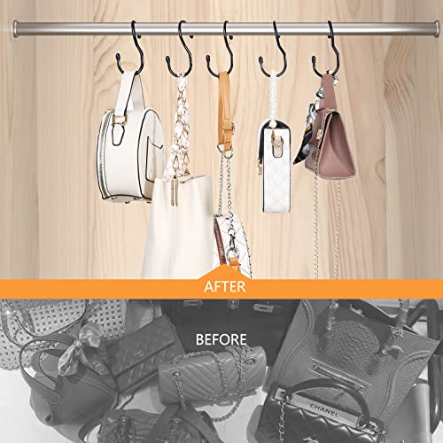 VOOWO Purse Hanger for Closet 2 Pack Purse Hanger + 6 Pack Purse Hook for Closet, Metal Twisted S Hook, Purse Handbag Hanger Closet Organizer, Closet Rod Hooks for Hanging Purse Valentine's Day Gift