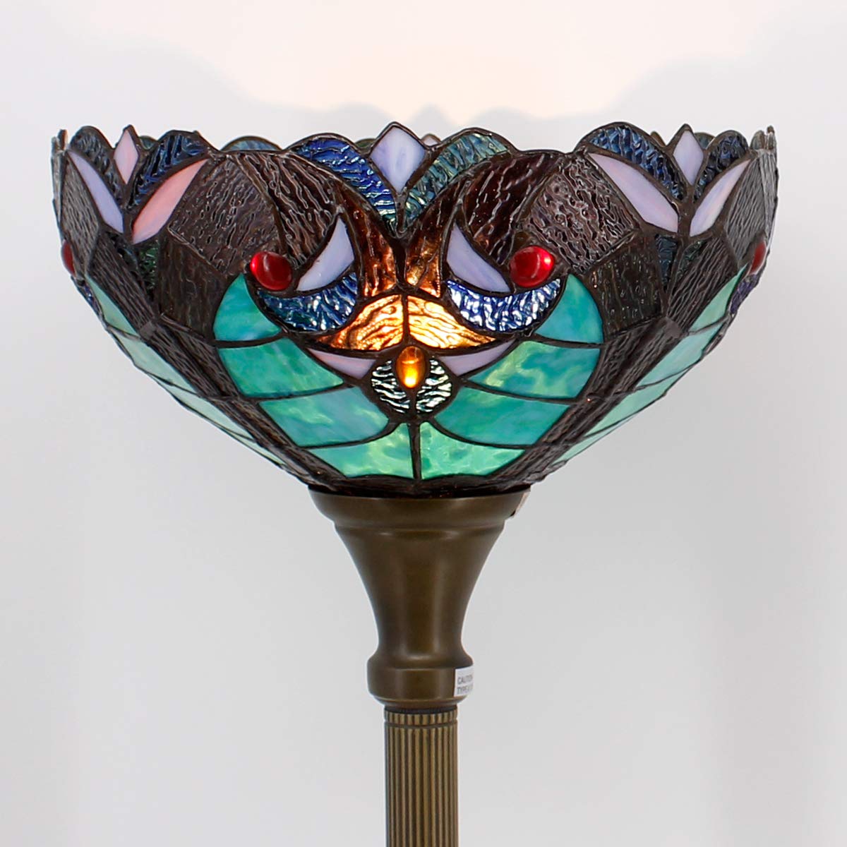 WERFACTORY Tiffany Floor Lamp Green Liaison Stained Glass Light 12X12X66 Inches Pole Torchiere Standing Corner Torch Uplight Decor Bedroom Living Room Home Office S160G Series