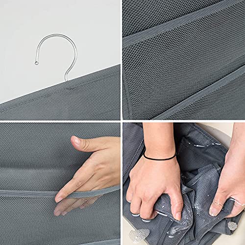 Dual Sided Hanging Closet Mesh Pockets Organizer for Underwear, Stocking, Bra and Sock (2 Packs, Grey: 12+24 Pockets; Pink:12+18 Pockets)