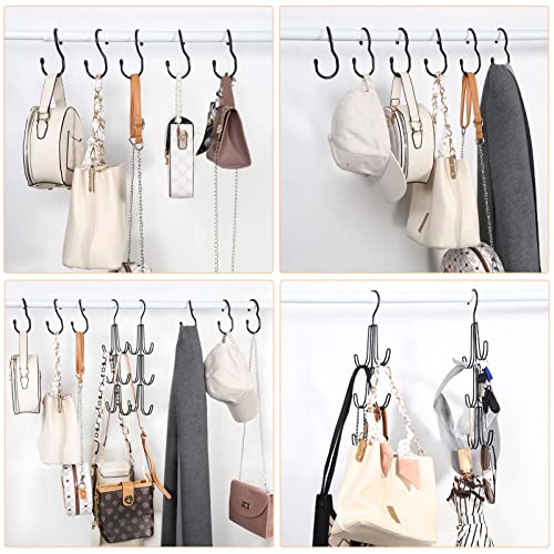 VOOWO Purse Hanger for Closet 2 Pack Purse Hanger + 6 Pack Purse Hook for Closet, Metal Twisted S Hook, Purse Handbag Hanger Closet Organizer, Closet Rod Hooks for Hanging Purse Valentine's Day Gift