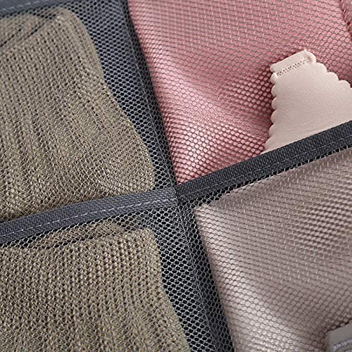 Dual Sided Hanging Closet Mesh Pockets Organizer for Underwear, Stocking, Bra and Sock (2 Packs, Grey: 12+24 Pockets; Pink:12+18 Pockets)