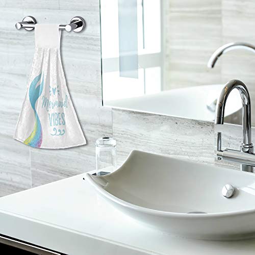 Alaza 2 Pcs Kitchen Towel, Cartoon Style Cute Mermaid Tail Absorbent Towel Hanging Towel Hand Towel