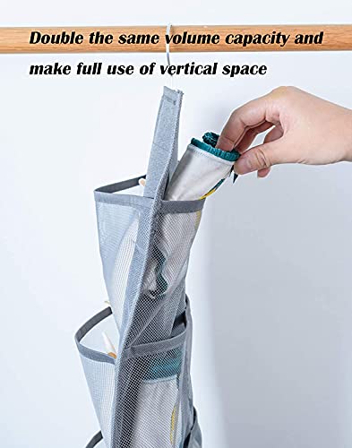 Dual Sided Hanging Closet Mesh Pockets Organizer for Underwear, Stocking, Bra and Sock (2 Packs, Grey: 12+24 Pockets; Pink:12+18 Pockets)