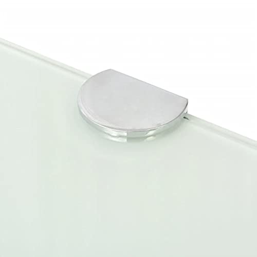 Corner Glass Shelf with Chrome Supports for Bathroom and Shower, Wall Mounted Storage Organizer Shelf, Tempered Glass, White