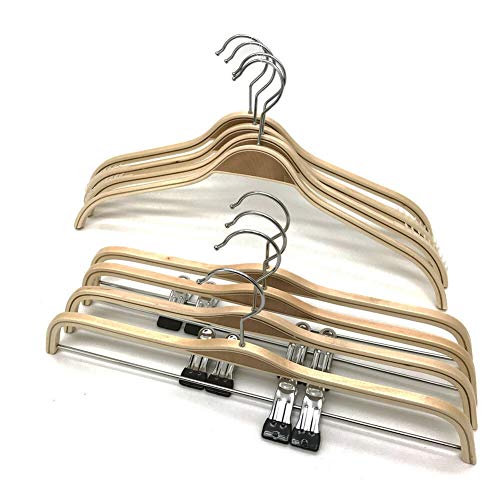 Koobay Hanger Coat Pants Hangers, 30Pack 14" Zara Style Trousers Wooden Clothes Display with Adjustable Clips