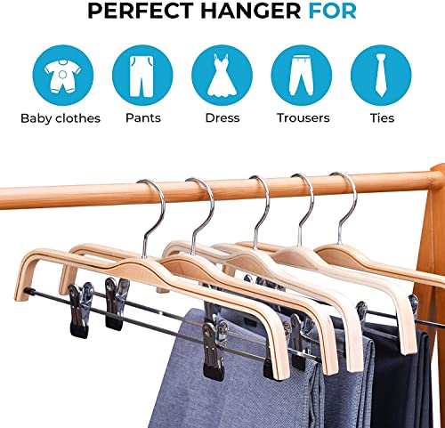 Koobay Hanger Coat Pants Hangers, 30Pack 14" Zara Style Trousers Wooden Clothes Display with Adjustable Clips