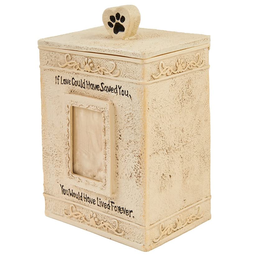 The Lakeside Collection Love Could Save You Pet Memorial Urn with Photo Slot and Paw Print, Cream