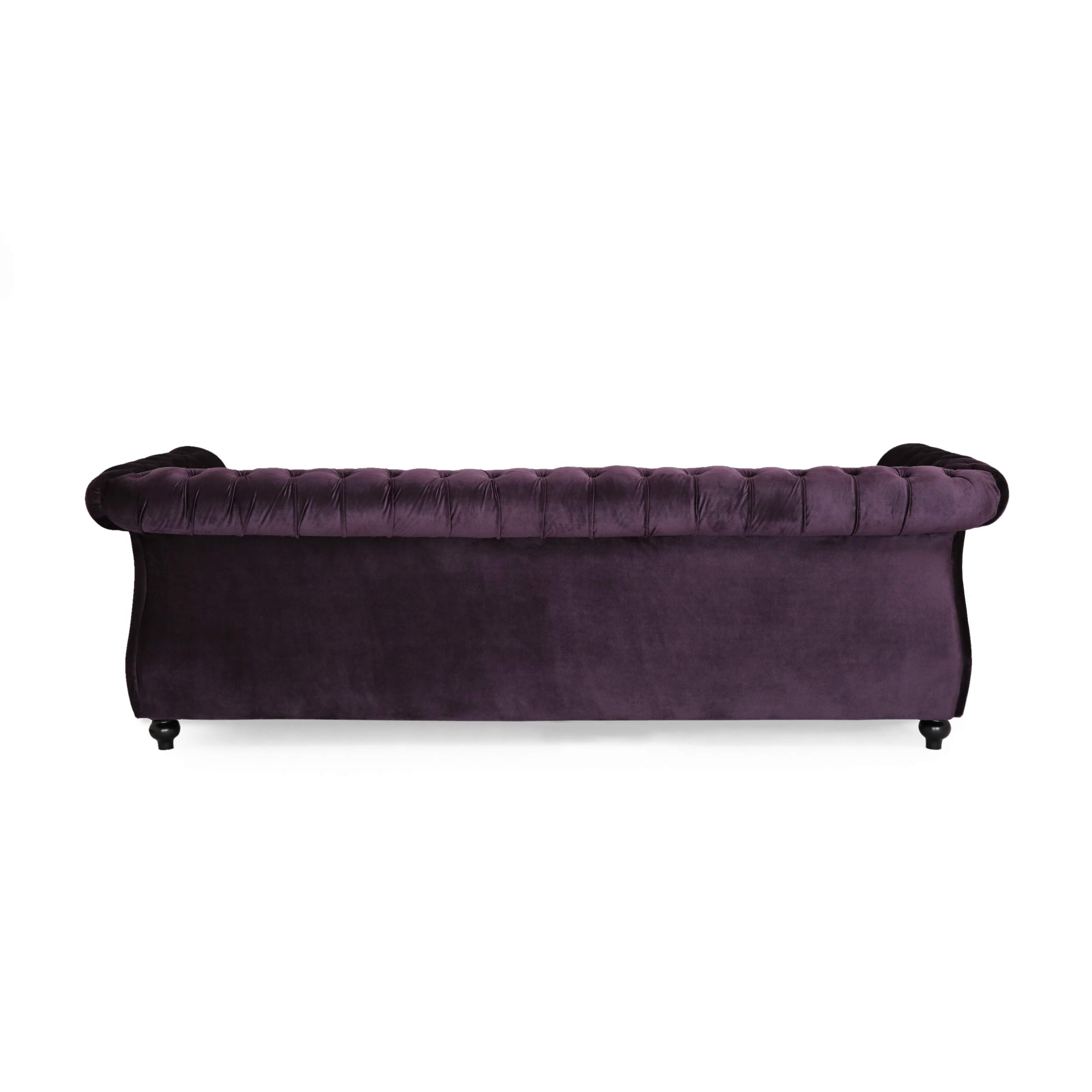 Great Deal Furniture GDFStudio Tufted Jewel Toned Velvet Sofa with Scroll Arms, BlackBerry