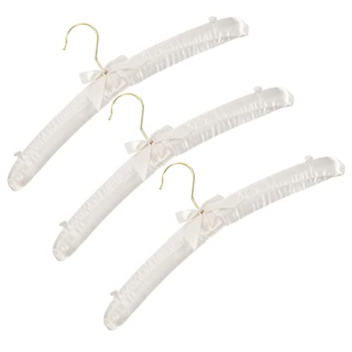 DECHOUS 3pcs Satin Padded Hangers Clothes Hanger Anti Slip Cushioned Hangers Sweaters Silk Hangers Wedding Dress Hangers Sponged Padded Clothes Hangers with Buttons White