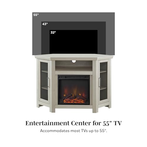 Walker Edison Alcott Classic Glass Door Fireplace Corner TV Stand for TVs up to 55 Inches, 48 Inch, Grey Wash