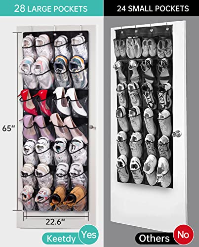 KEETDY Long 3 Tier Shoe Rack for Closet and 28 Clear Pockets Door Shoe Organizer