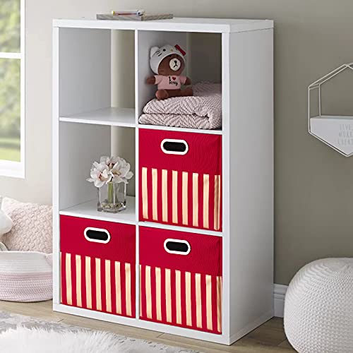 HSDT Fabric Storage Cube Bins 13x13x13 Inch Foldable Boxes Red Cloth Basket with Golden Strip Pattern for Shelves or Closet Organzier,QY-SC33-3
