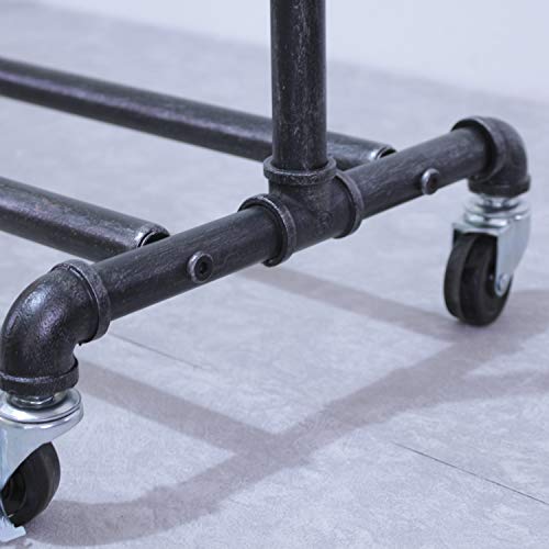 MBQQ Industrial Pipe Clothing Racks on Wheels,35in Length Heavy Duty Garment Racks Commercial Grade,Vintage Rolling Ballet Rack Clothes Display Rack Retail Display,Black Brush Silver