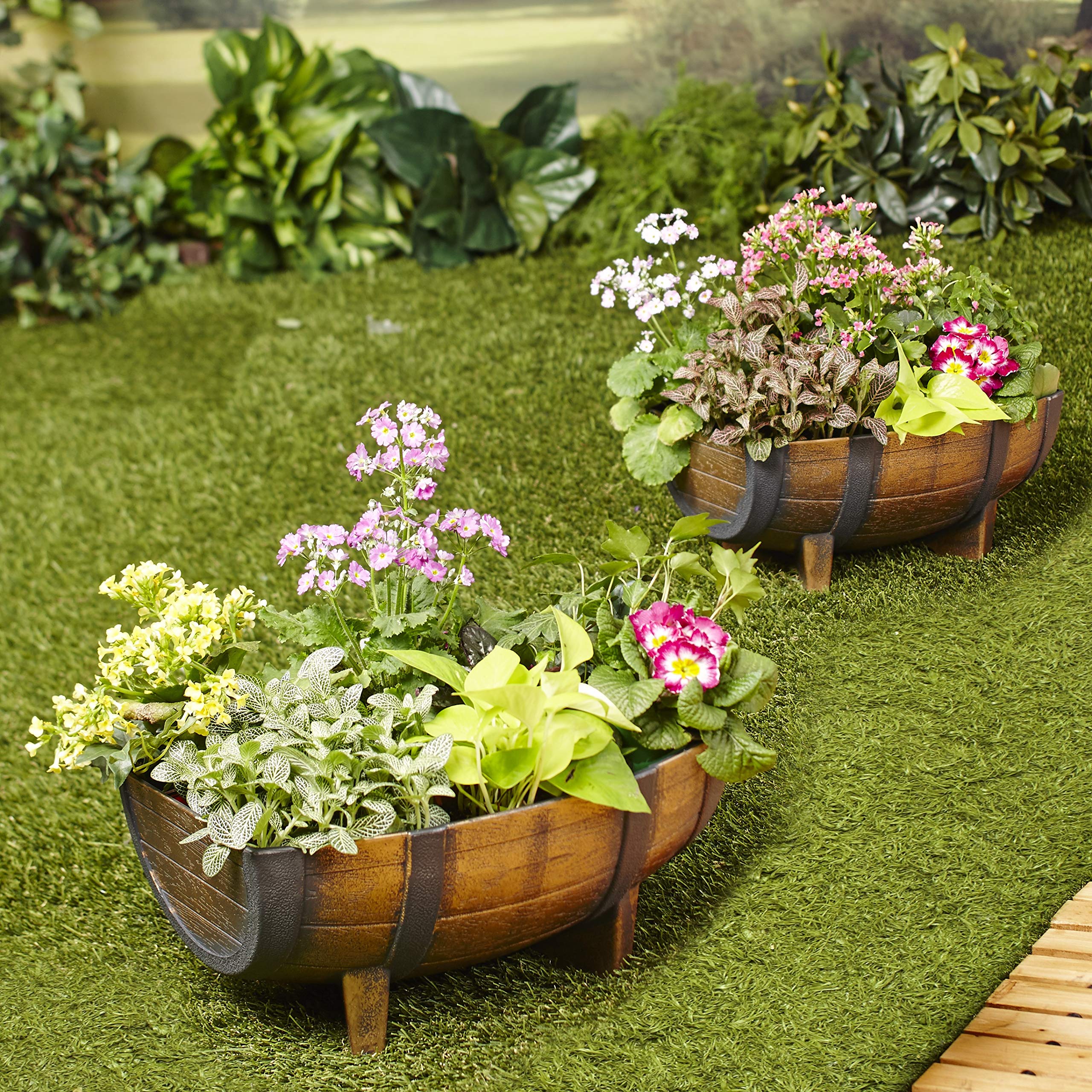 Half Barrel Garden Planters โ Farmhouse Garden - Set of 2