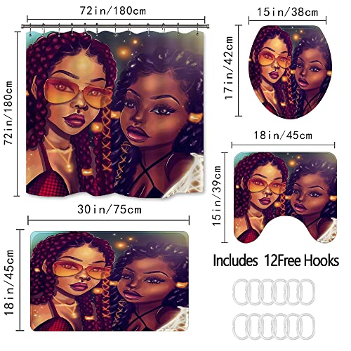 Annkoifu Shower Curtain Set, African Afro Black Girl Bathroom Accessories, 4 Piece Bathroom Decor Sets with Rugs and Waterproof Shower Curtains, 12 Hooks, Abstract