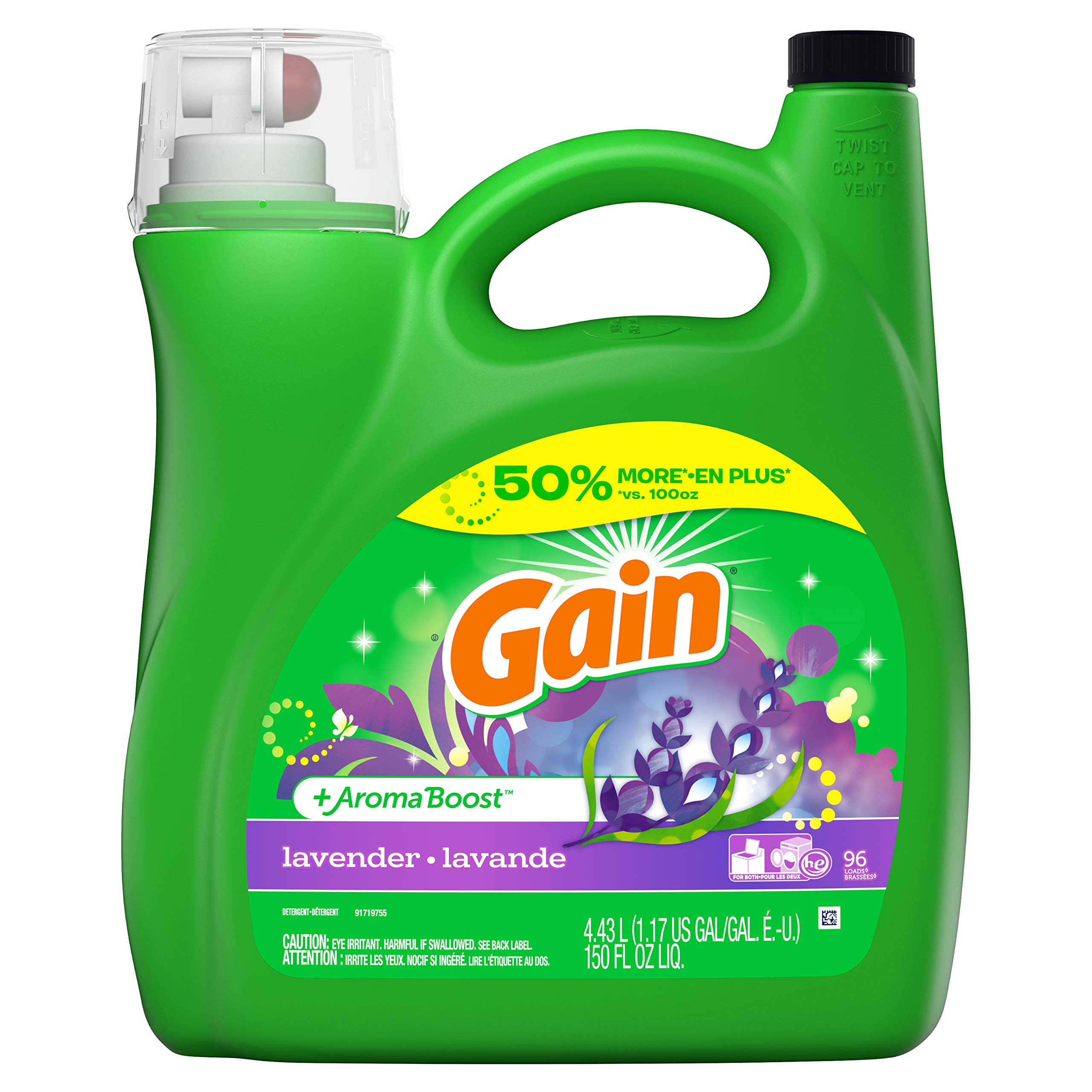 Gain + Aroma Boost Liquid Laundry Detergent, Lavender, 96 Loads 150 fl oz