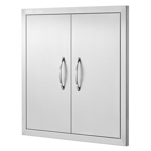 VEVOR BBQ Access Door 24W x 24H Inch, Grill Door Double Door Brushed Stainless Steel, Outdoor Kitchen Doors for BBQ Island Grilling Station